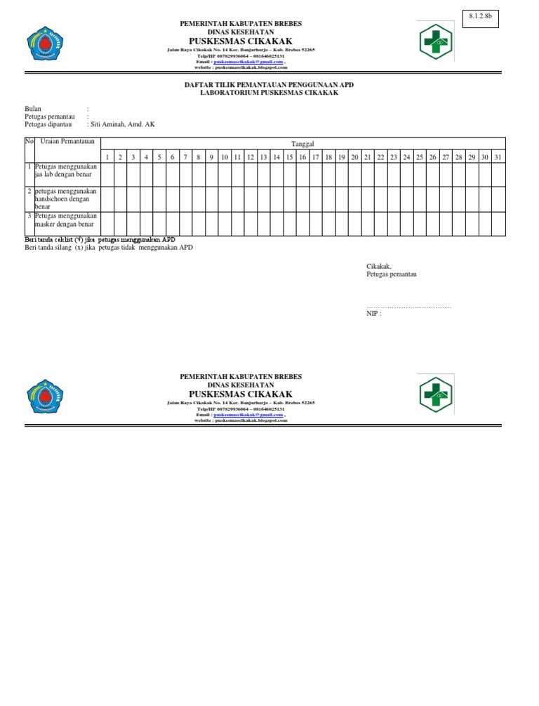 Form Daftar Tilik Penggunaan APD | PDF