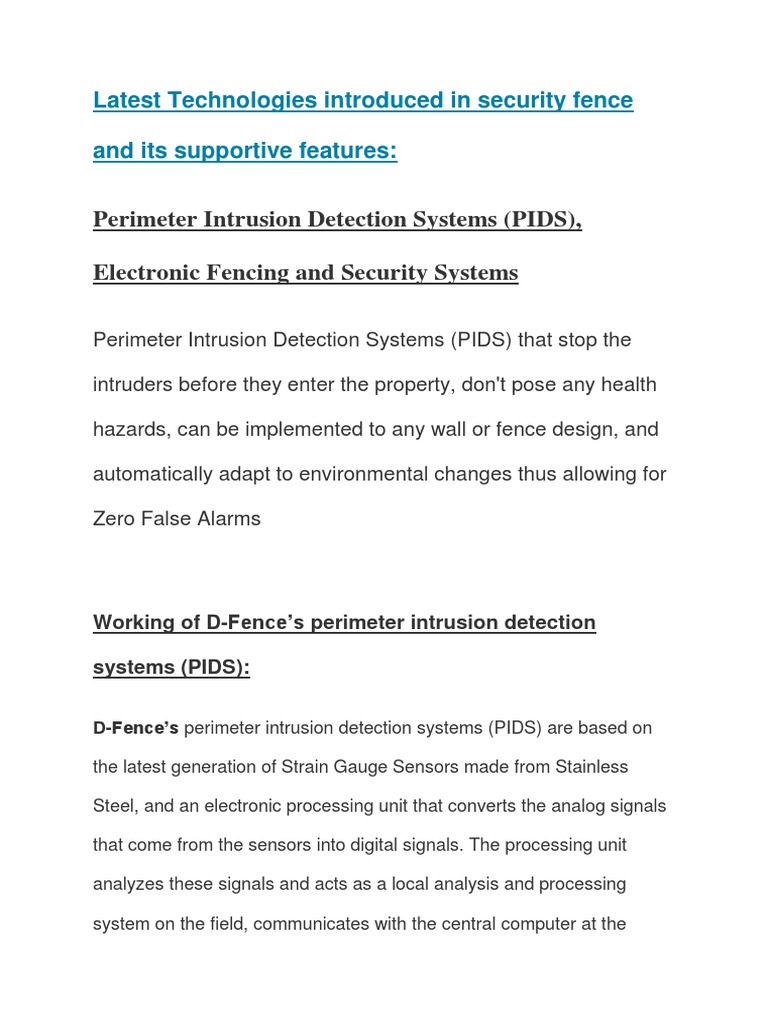 Perimeter Intrusion Detection Systems (PIDS), Electronic Fencing and ...