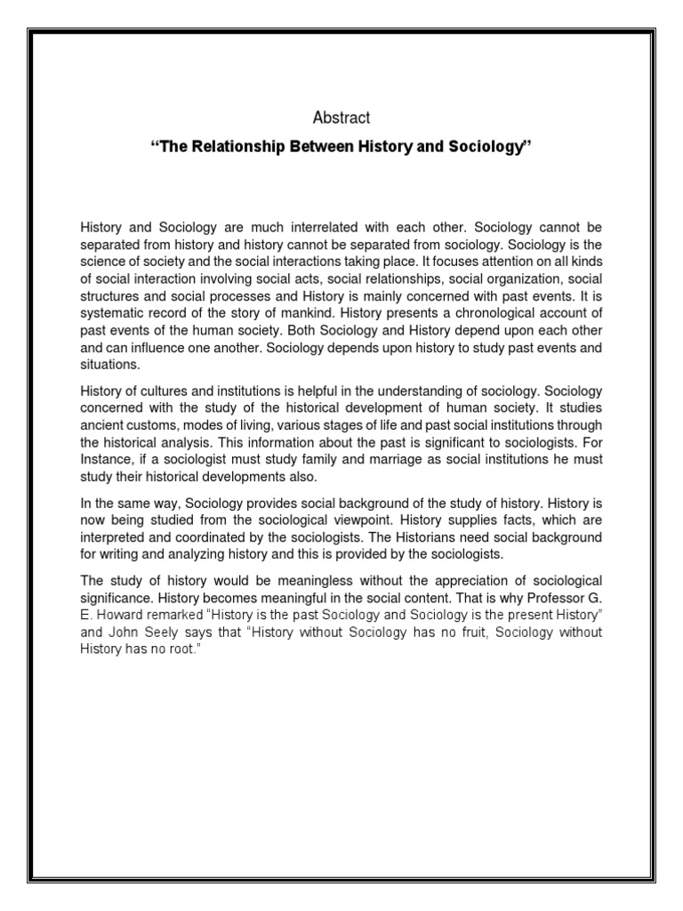 Abstract - The Relationship Between Sociology and History