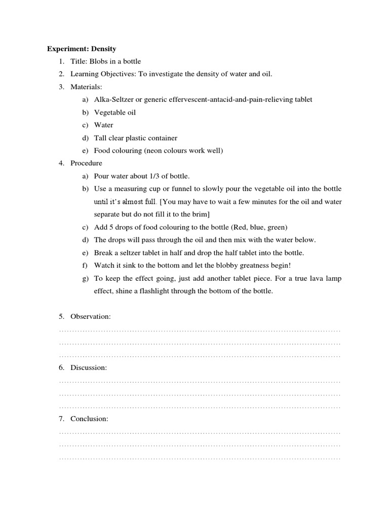 Fun Density Experiment for Kids | PDF | Cooking, Food & Wine | Art