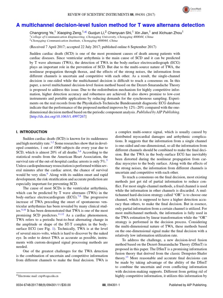 A Multi Channel Decision Level Fusion Method For T Wave Alternans Detection | PDF | Receiver ...