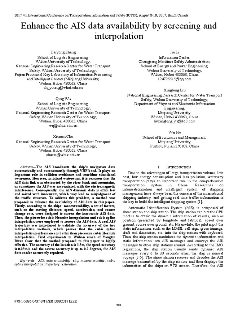 Enhance The AIS Data Availability by Screening and Interpolation | PDF ...