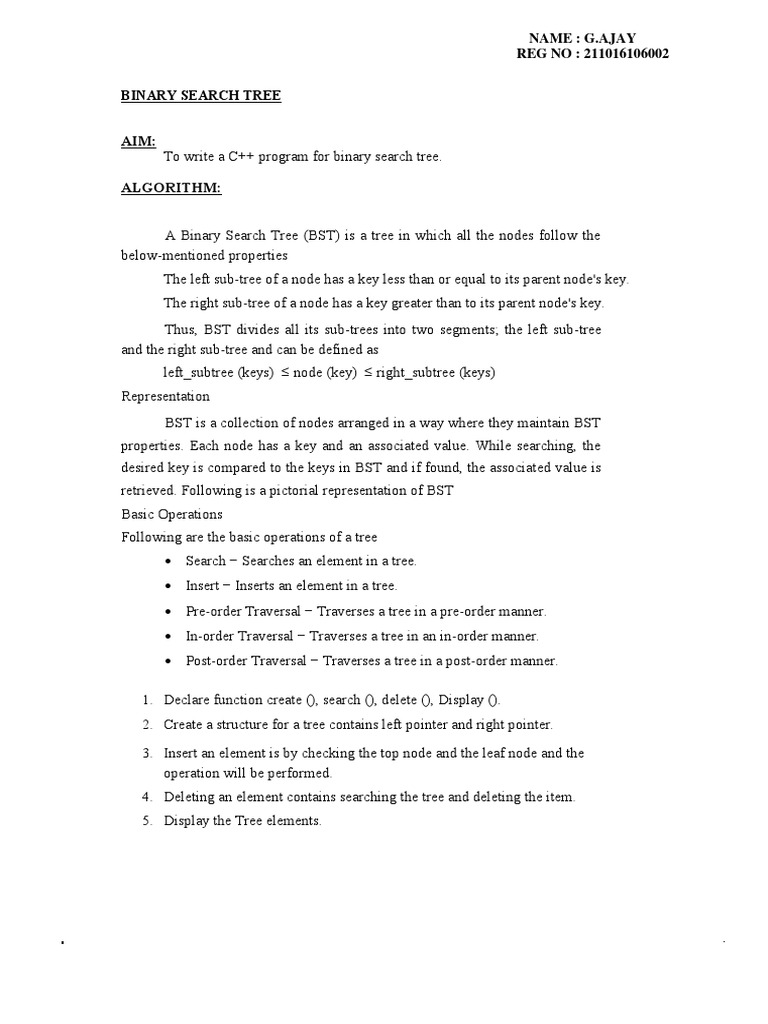 Binary Search Tree Pdf Algorithms And Data Structures Theoretical Computer Science