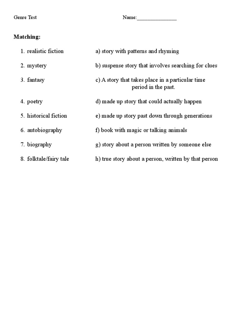 Matching:: Genre Test Name | PDF
