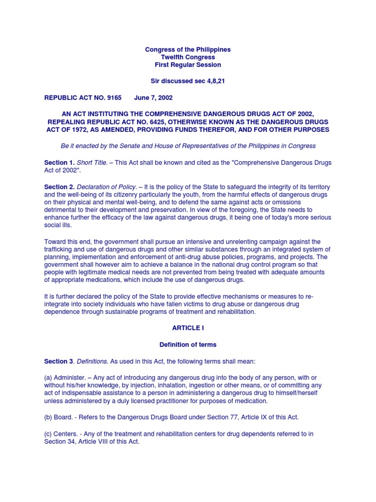 Dangerous Drugs Act | PDF | Narcotic | Asset Forfeiture