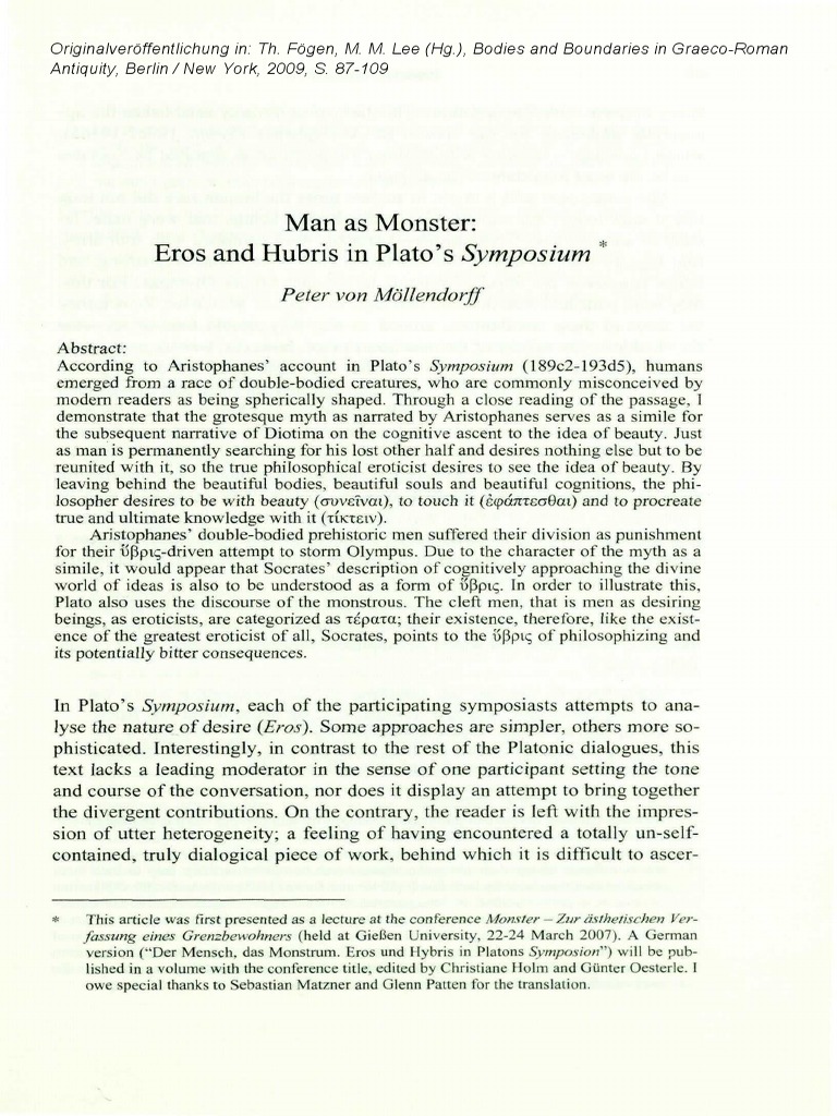 Man As Monster: Eros and Hubris in Plato's Symposium | PDF | Symposium ...