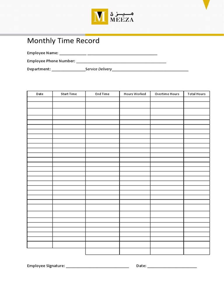 Monthly Time Record Template | PDF