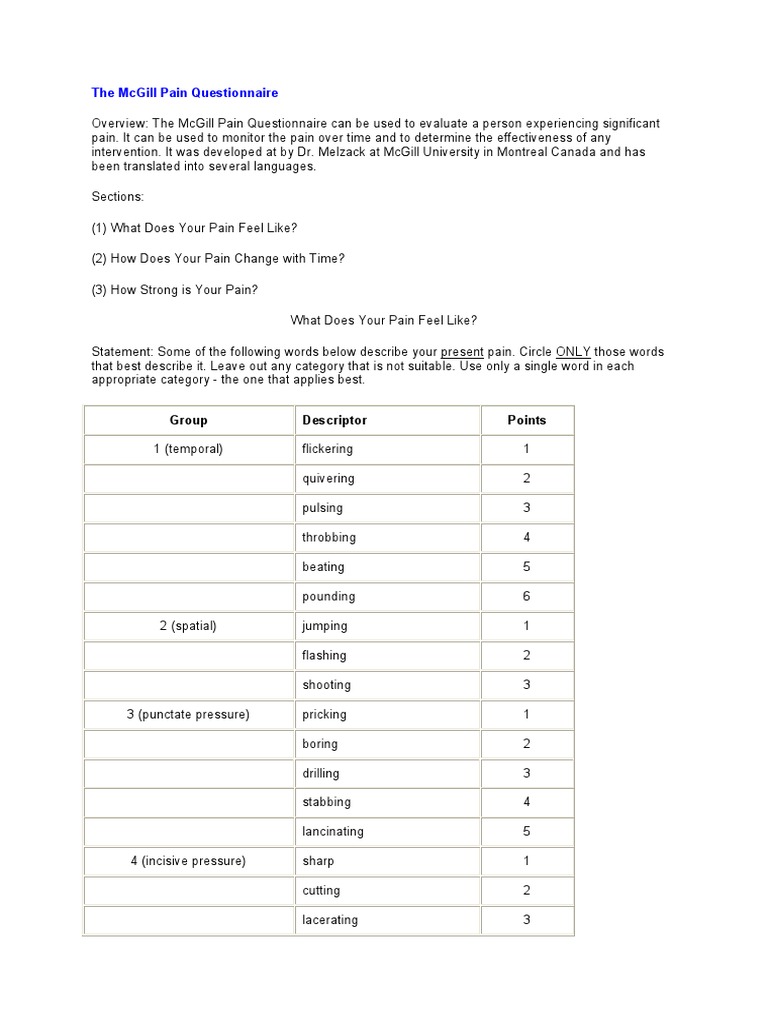 McGill Pain Questionnaire (1).pdf | Symptoms And Signs | Nervous System
