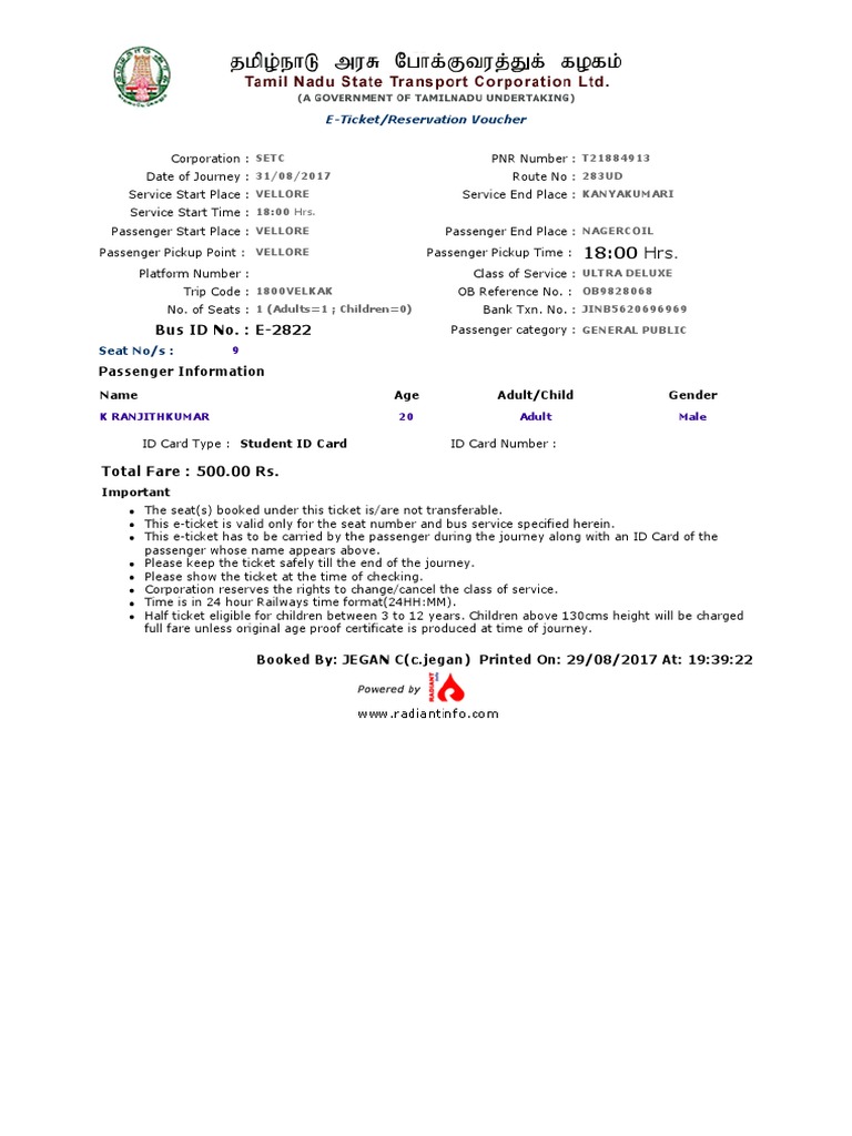 Bus ID No.: E-2822: Passenger Information | PDF