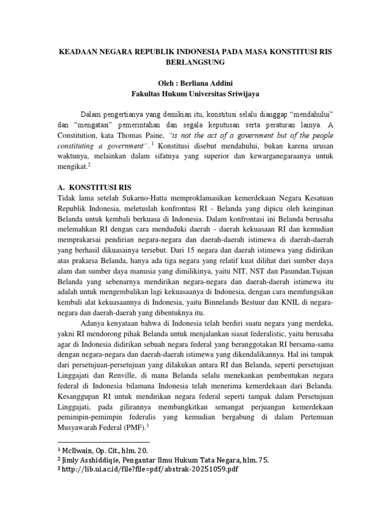Negara Republik Indonesia Pada Masa Konstitusi Ris Berlangsung | PDF