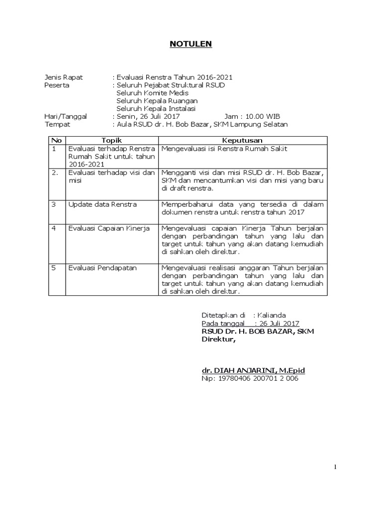 Notulen Evaluasi Renstra | PDF