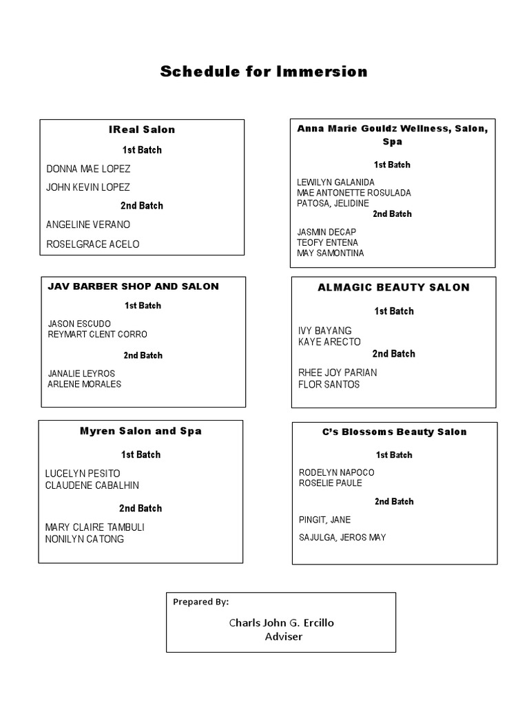 Immersion Schedule for Beauty Salons | PDF