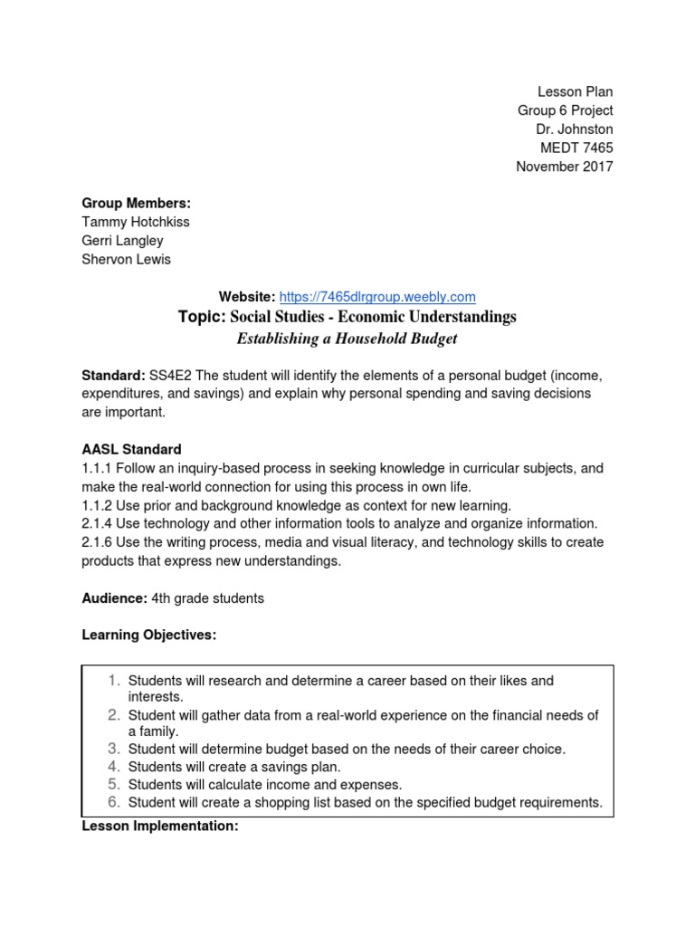 Lesson Plan 7465 | PDF | Educational Assessment | Meal