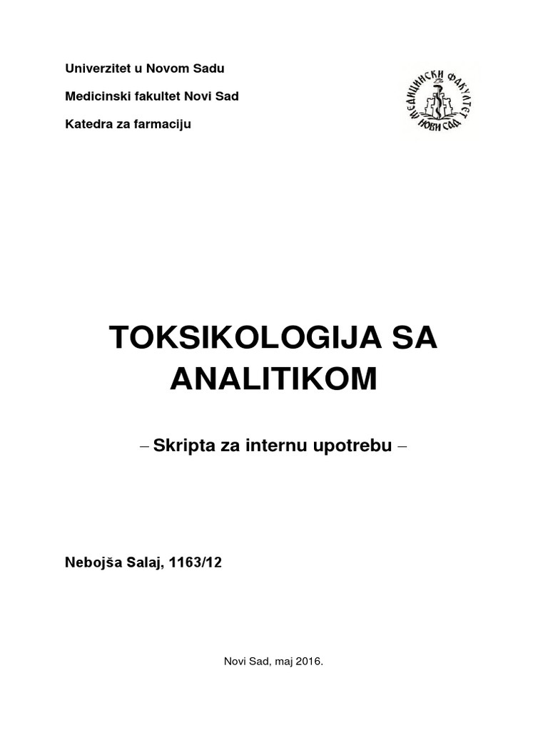 Toksikologija SKRIPTA | PDF