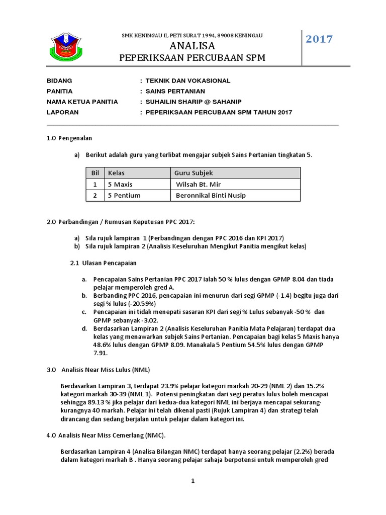 Laporan PPC SPM 2017 - Sains Pertanian | PDF