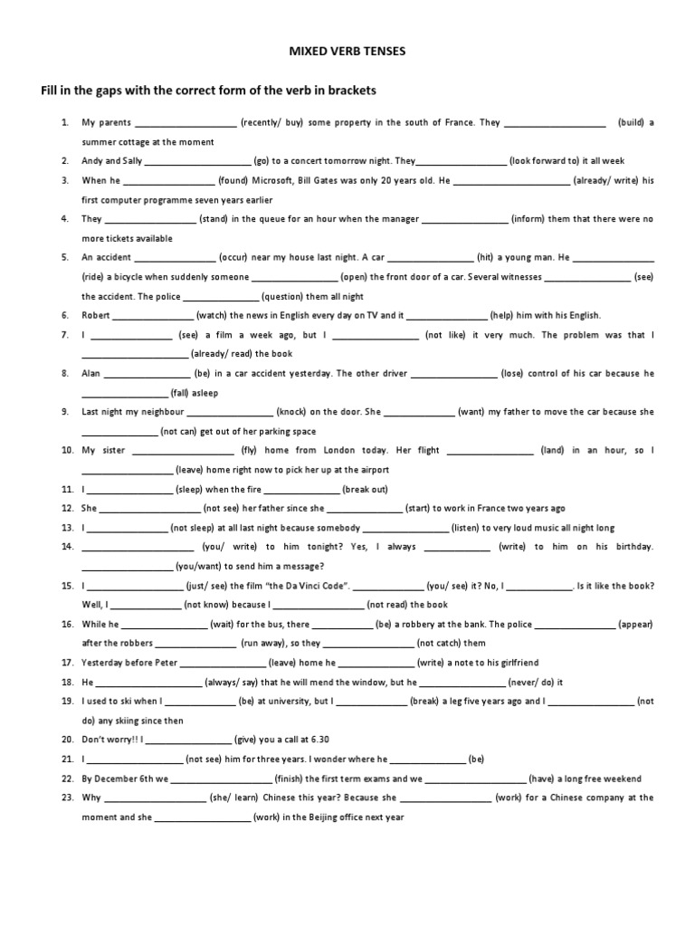 Verb Tenses - Exercise | PDF