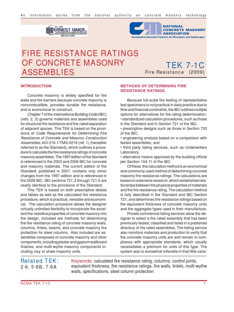 Calculated Fire Resistance Ratings | PDF | Masonry | Concrete