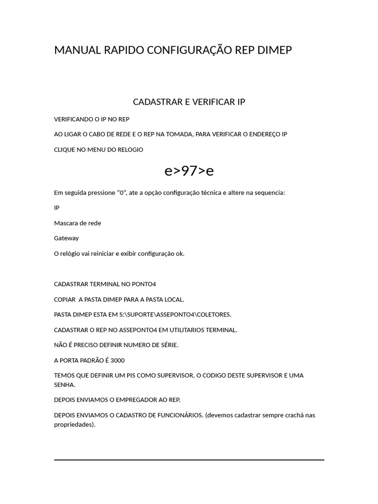 Configuração Rápida do REP Dimep | PDF