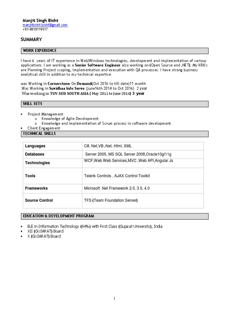 Manjit Resume | PDF | Computing | Software