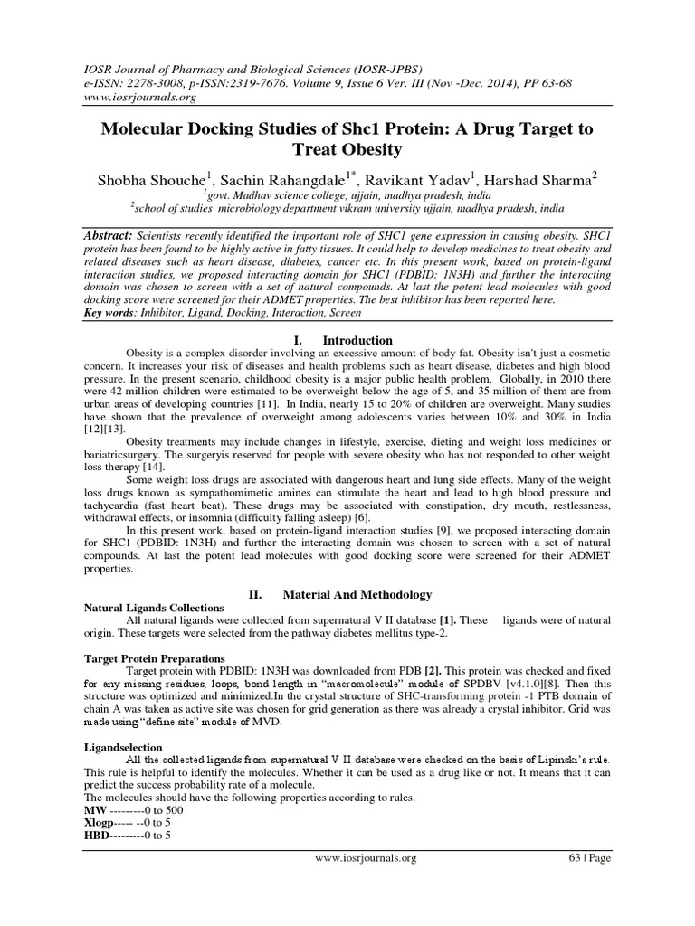Molecular Docking Studies of Shc1 Protein: A Drug Target To Treat ...