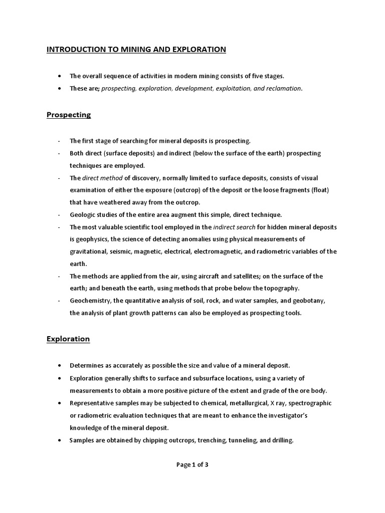 Introduction To Mining and Exploration | PDF | Prospecting | Mining
