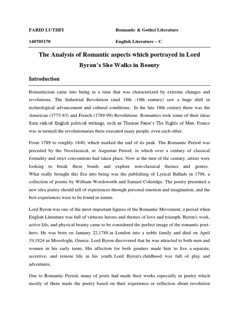 Lord Byron's "She Walks in Beauty | PDF | English Literature | Romanticism