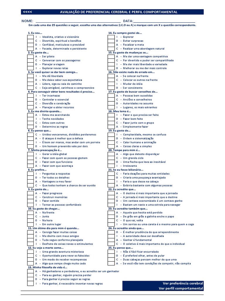 Teste De Perfil Comportamental Grátis Para Imprimir - Notícias e ...