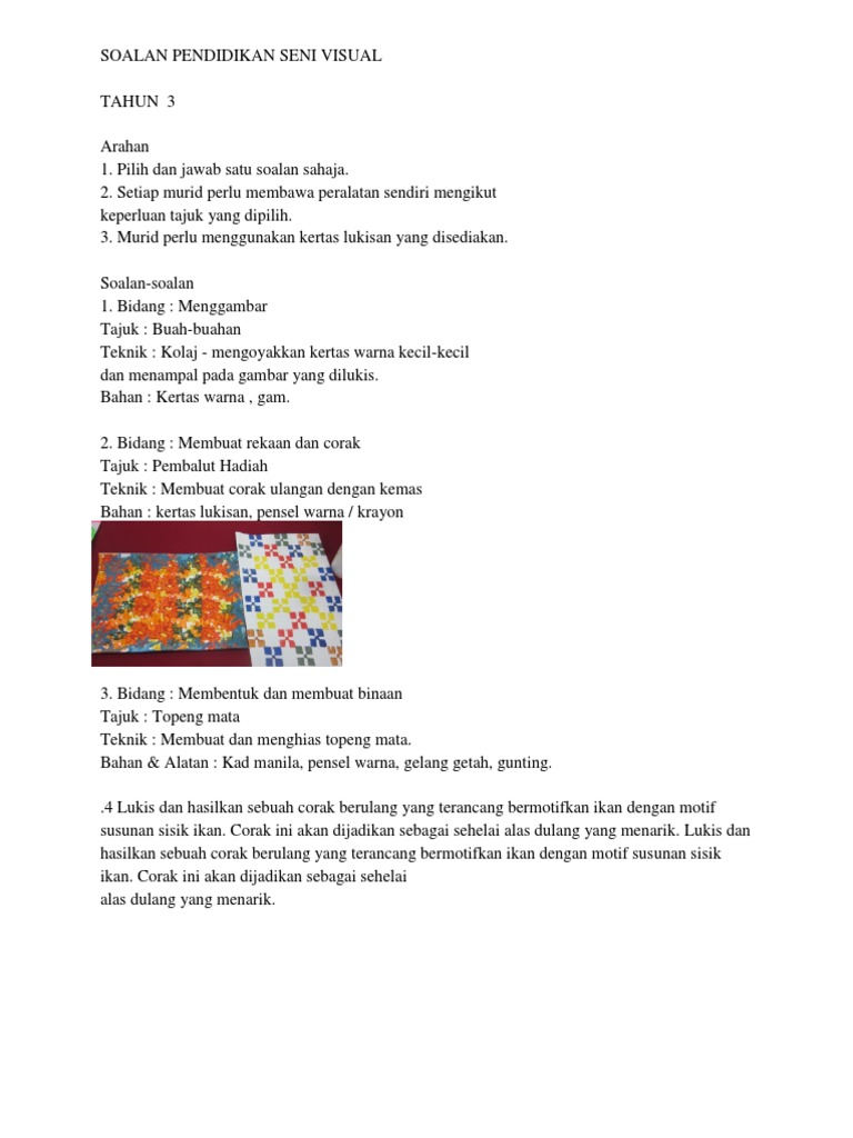 Soalan Pendidikan Seni Visual | PDF