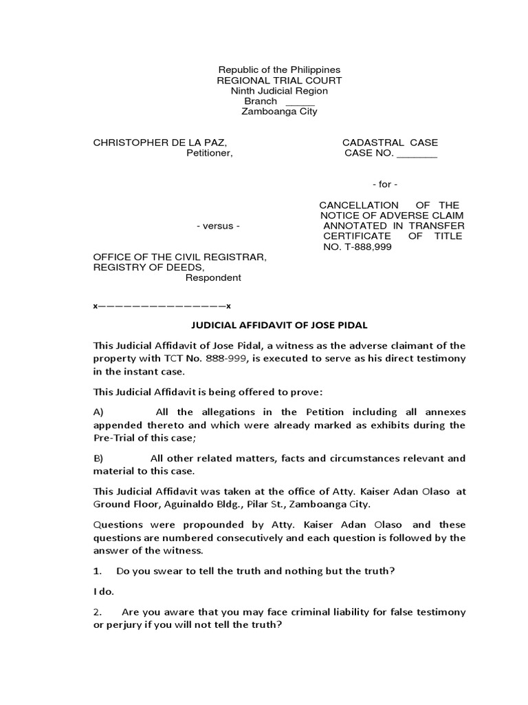Jose Pidal JAR and Affidavit of Desistance | Download Free PDF ...