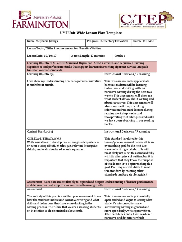 Pre-assessment for Narrative Writing | PDF | Learning | Teachers
