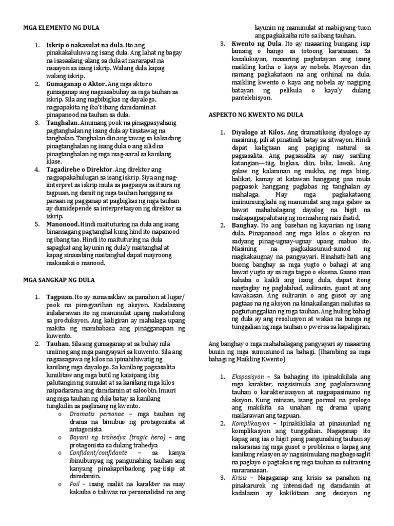 Mga Elemento Ng Dula
