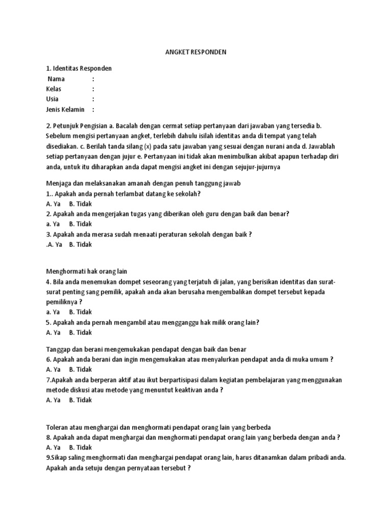 Soal Angket Siswa (Mini Riset) | PDF