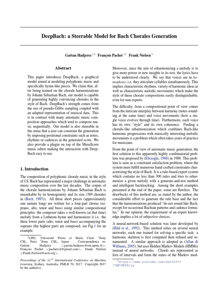 DeepBach - A Steerable Model For Bach Chorales Generation | PDF ...