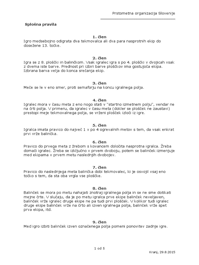 Pravila Igre Prstomet 2015 16 | PDF