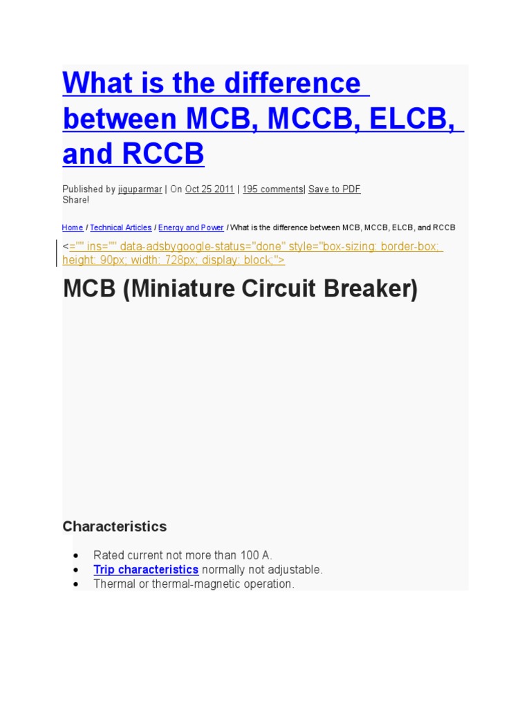 What Is The Difference Between MCB, MCCB, ELCB, and RCCB | PDF | Fuse ...