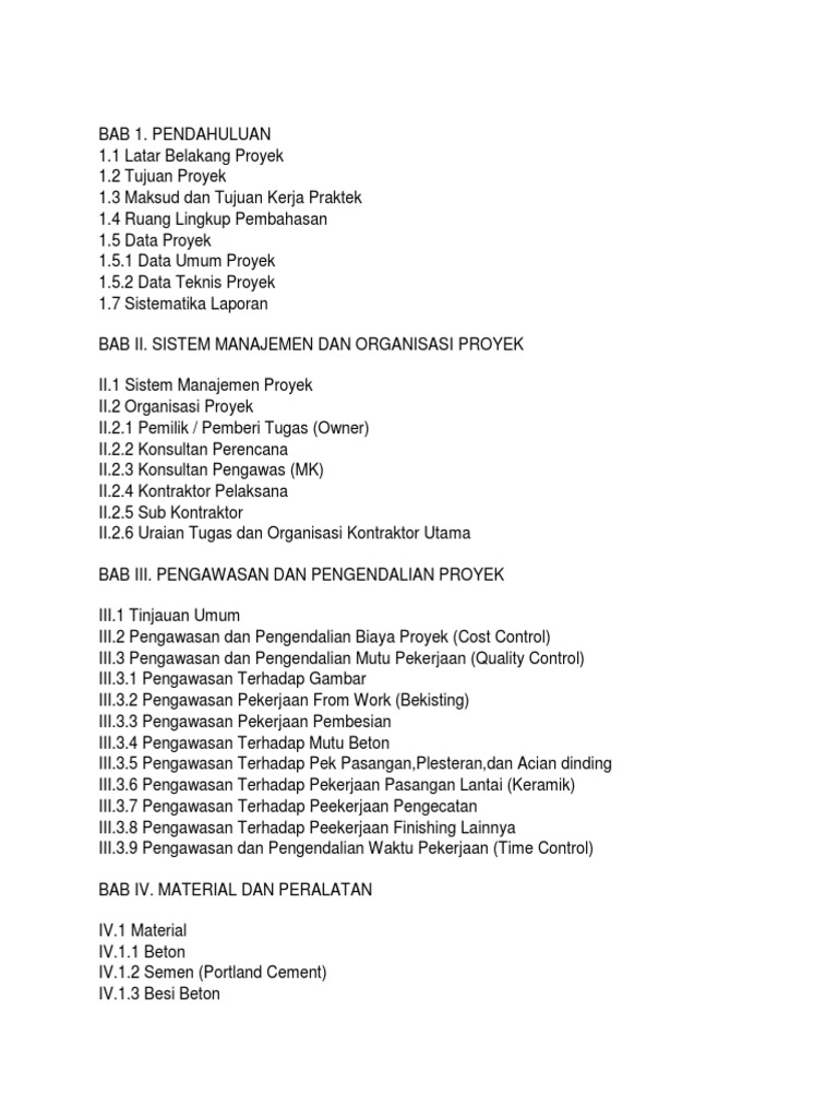 Contoh Outline Laporan Praktek Kerja Teknik Sipil | PDF
