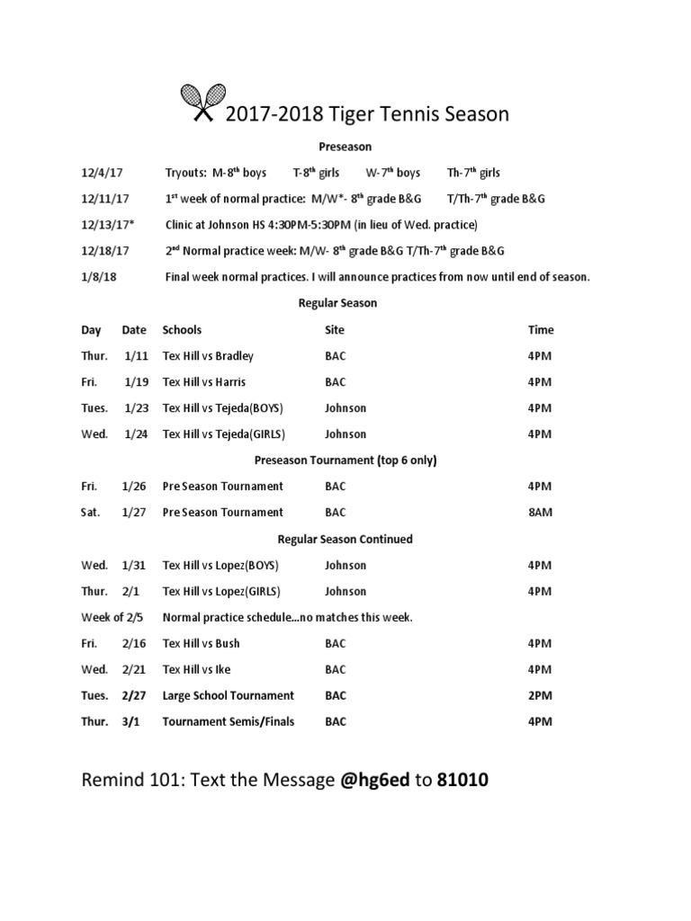 2017 Tennis Schedule | PDF