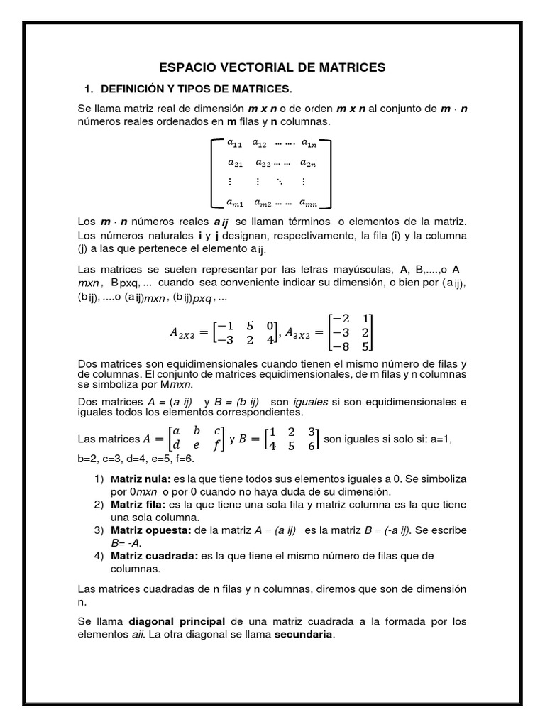 Espacio Vectorial de Matrices | PDF | Matriz (Matemáticas) | Teoría de la matriz