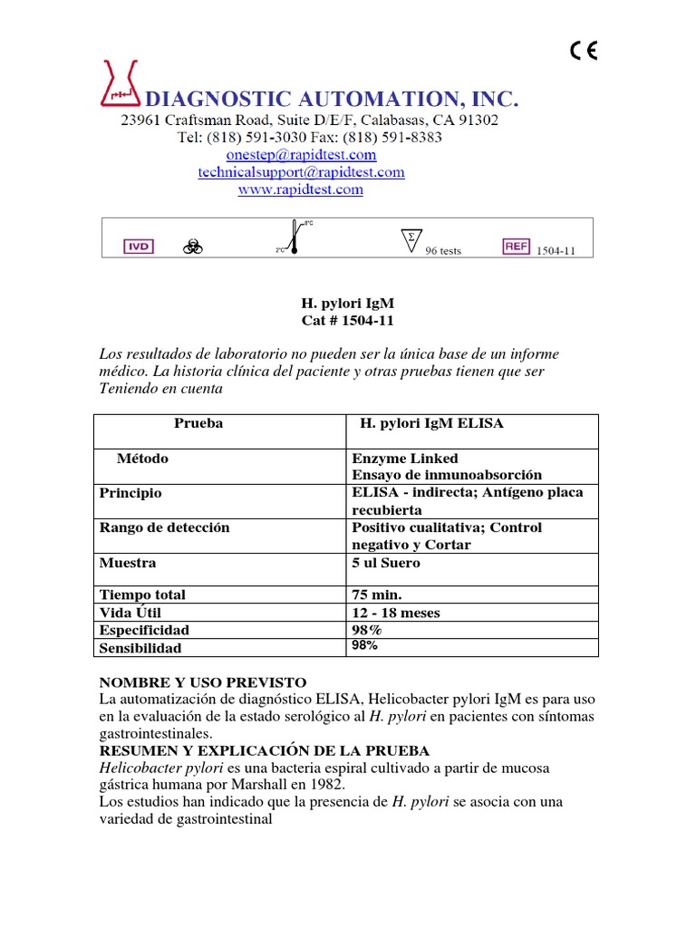 1504-11 H. Pylori IgM | PDF | Elisa | Medicina