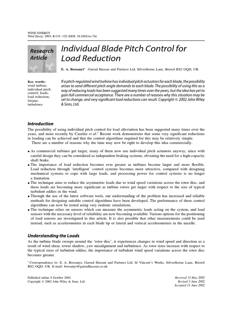 Individual Blade Pitch Control For Load Reduction | PDF | Kalman Filter ...