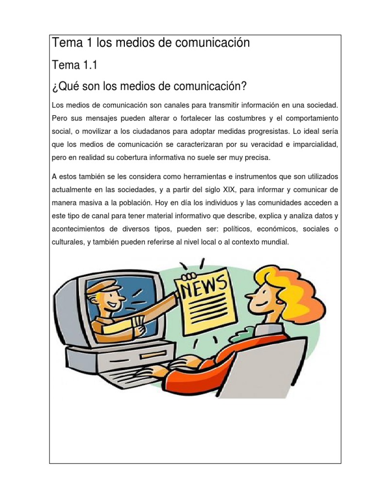 Tema 1 Los Medios de Comunicación | PDF | Medios de comunicación ...