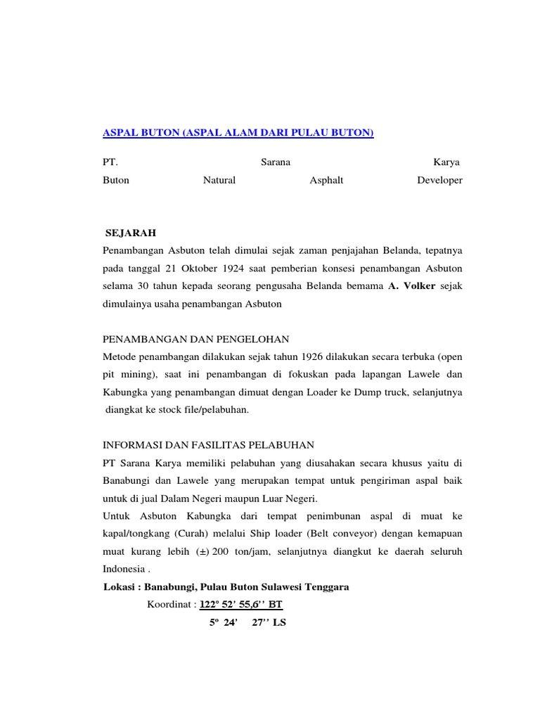 Sejarah dan Produk Aspal Buton | PDF