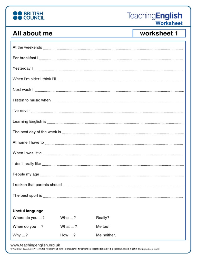 Teaching Teens All About Me Worksheet | PDF