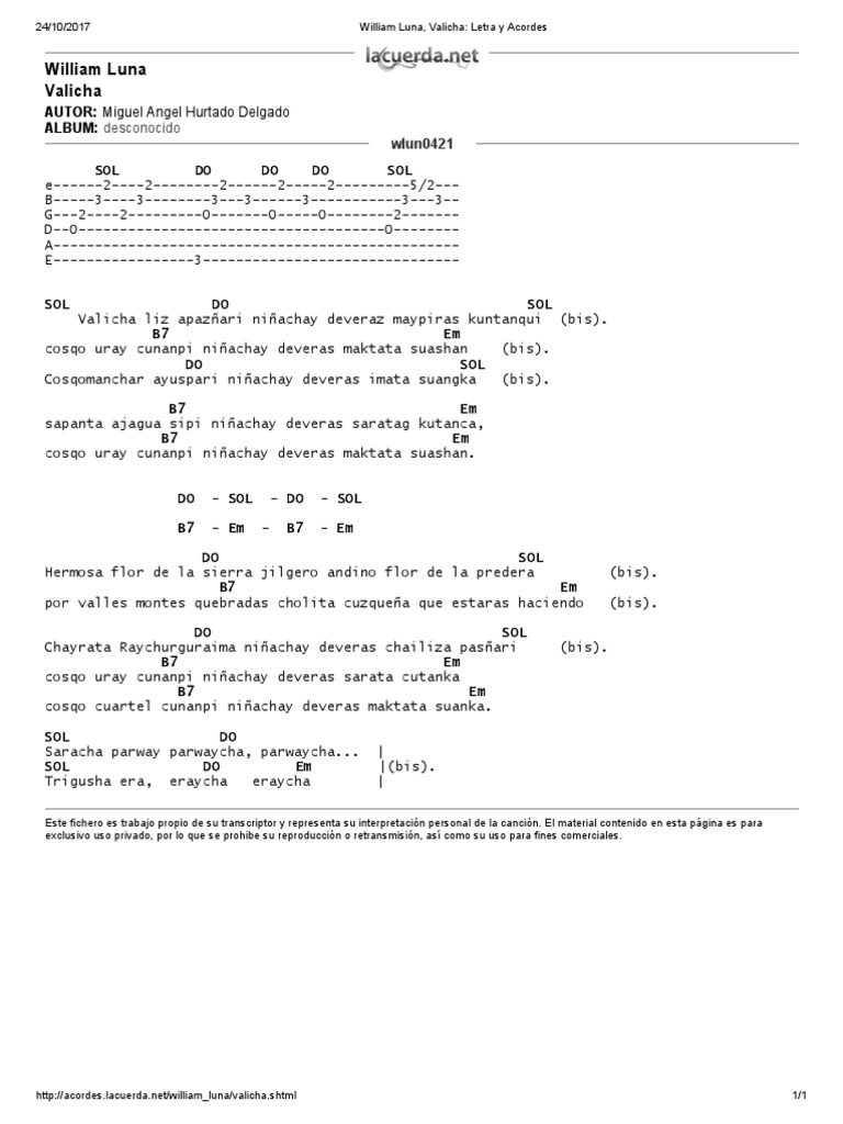 William Luna, Valicha_ Letra y Acordes | Entretenimiento (general) | Ocio