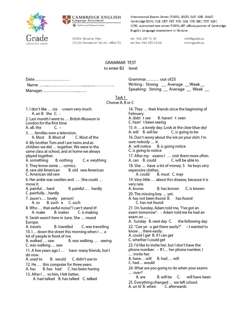 b 2 Grammar Adults | Standardized Tests | Tests | Free 30-day Trial ...