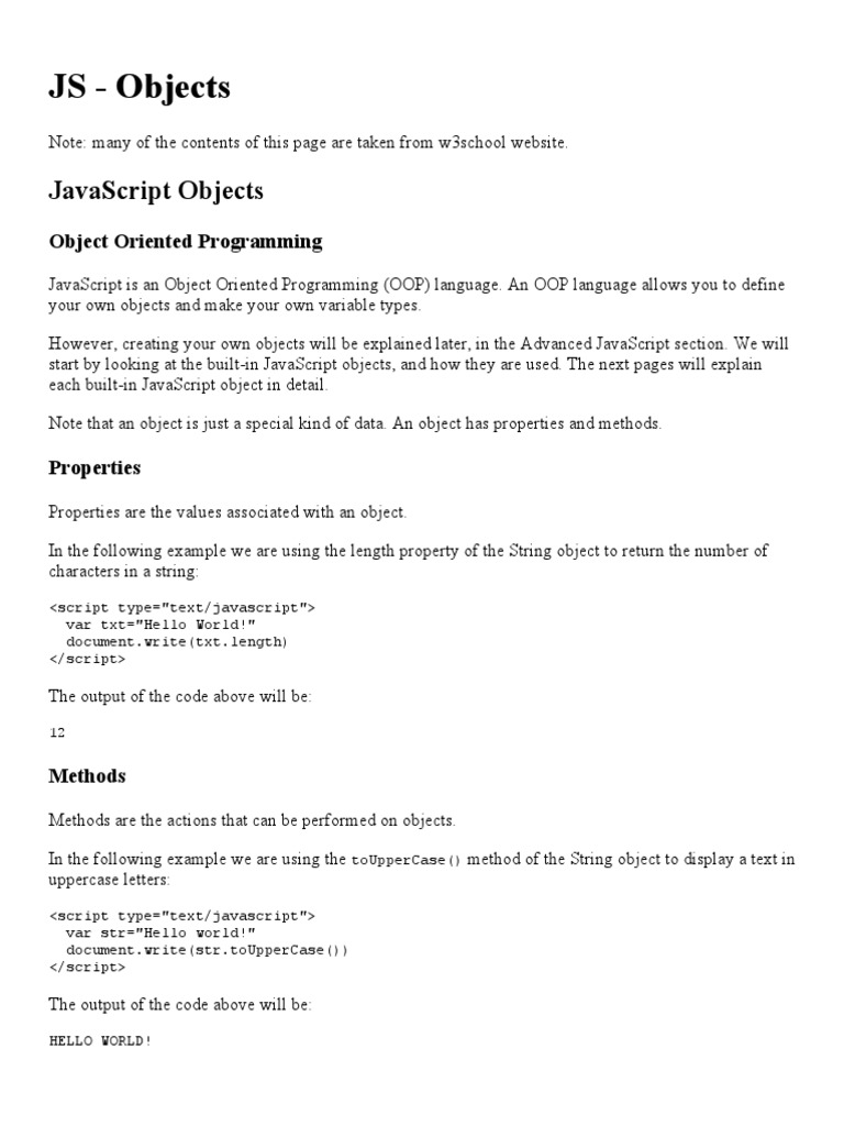 Javascript Objects Pdf Download Free Pdf Java Script Object Oriented Programming 4791