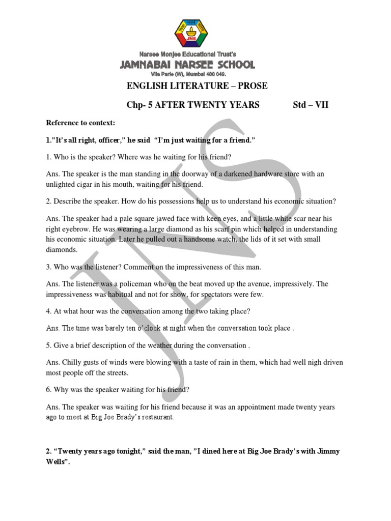 After Twenty Years Questions PDF | PDF
