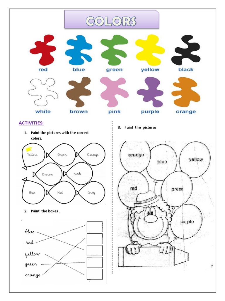 Activities:: 1. Paint The Pictures With The Correct Colors. 3. Paint ...