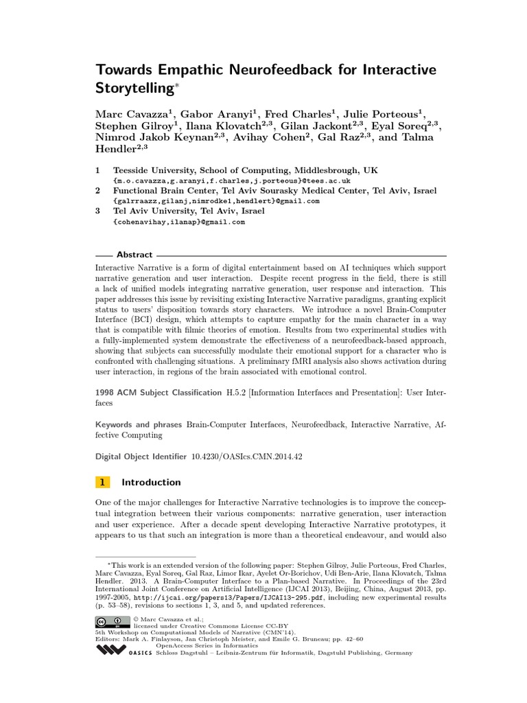 Towards Empathic Neurofeedback For Interactive Storytelling | PDF ...
