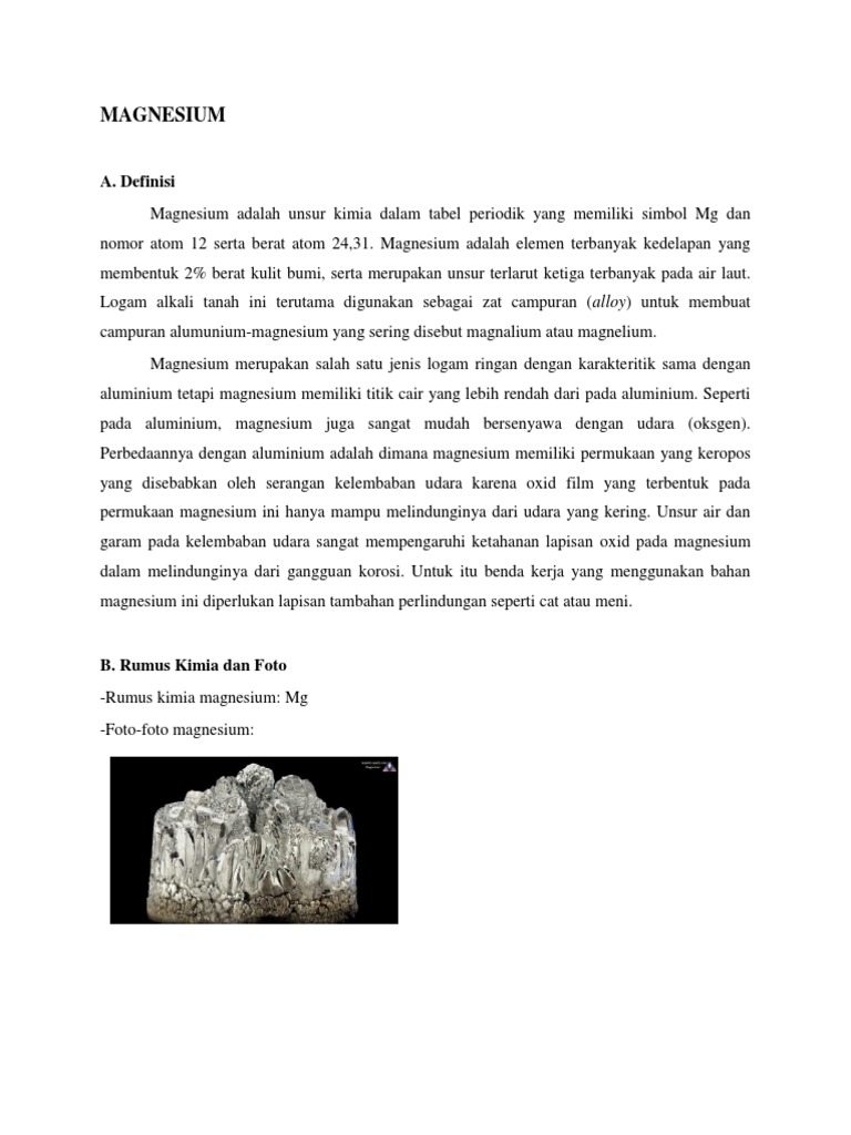 Sifat dan Paduan Magnesium dalam Kimia | PDF